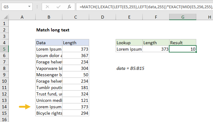 Excel Formula Match Long Text Exceljet